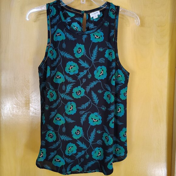 J. Crew Factory | Tops | J Crew Top Green Black Poppy Sleeveless 6 ...